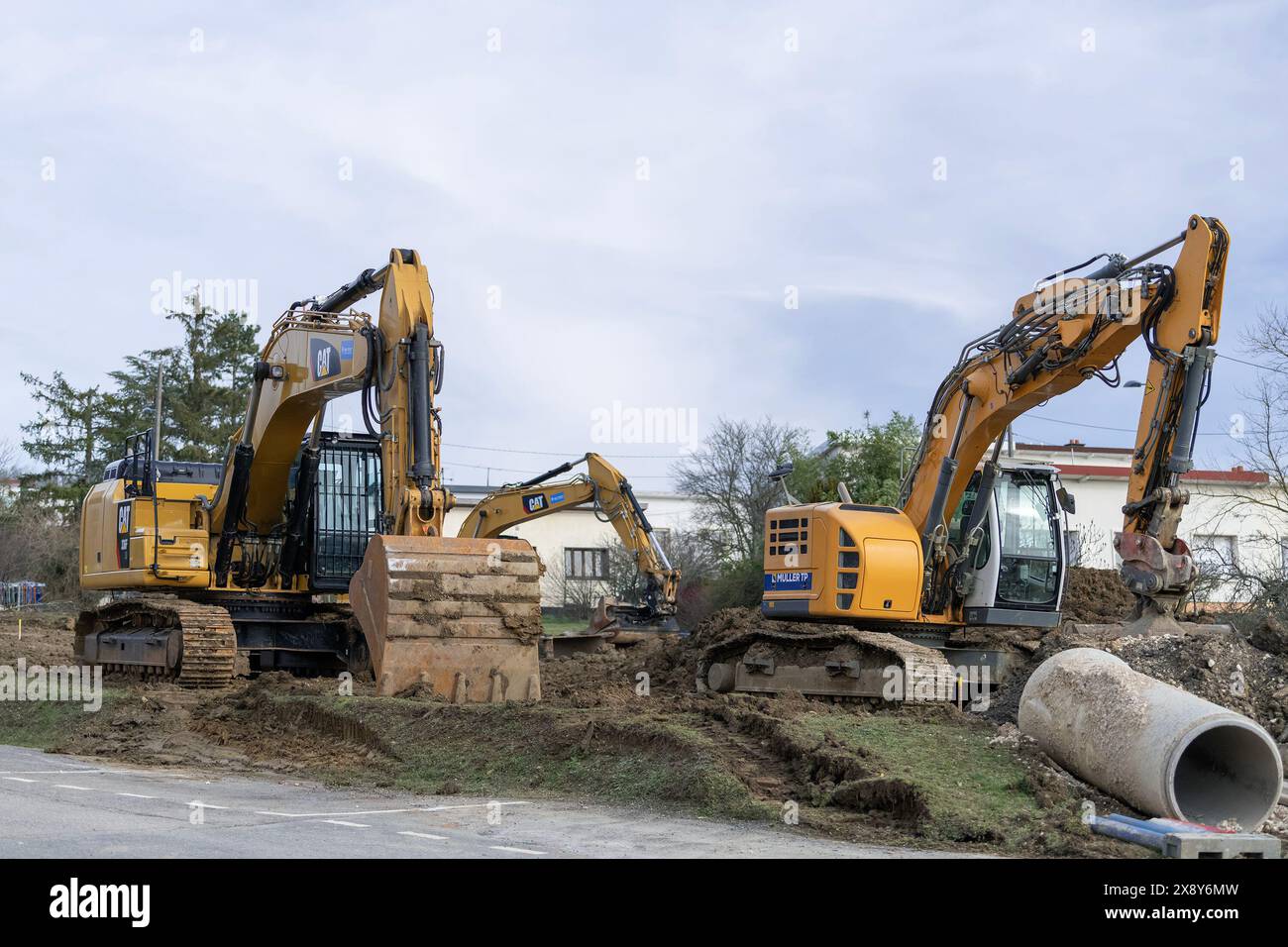 Saint-Max, France - View of CAT 336F LN and Liebherr R 924 Compact ...