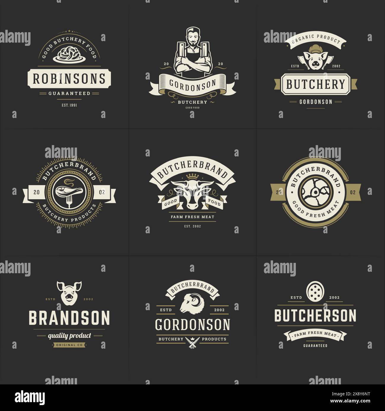 Butcher shop logos set vector illustration good for farm or restaurant ...