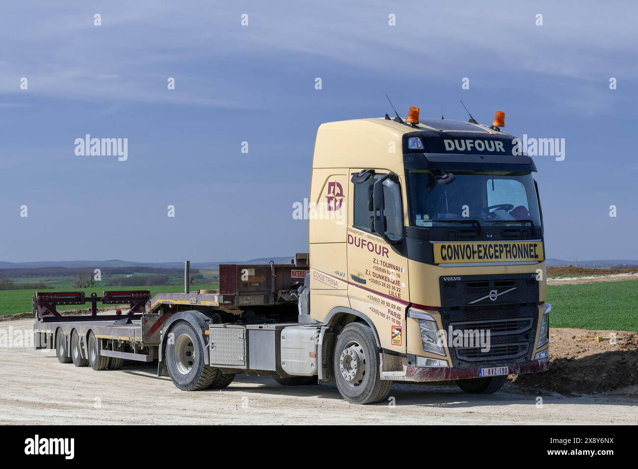 Nancy, France - Beige heavy haulage truck Volvo FH 540 with an empty ...