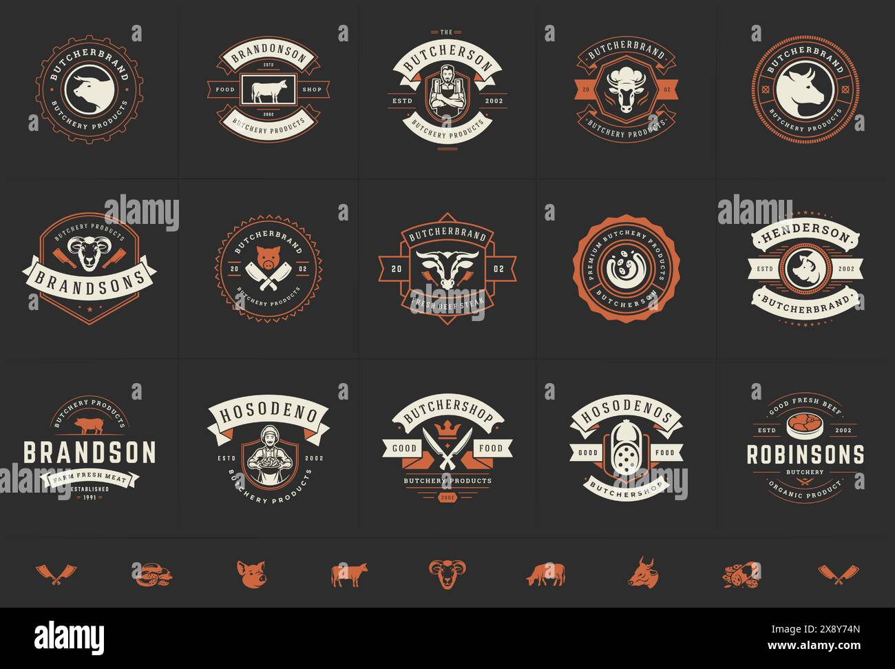 Butcher shop logos set vector illustration good for farm or restaurant ...