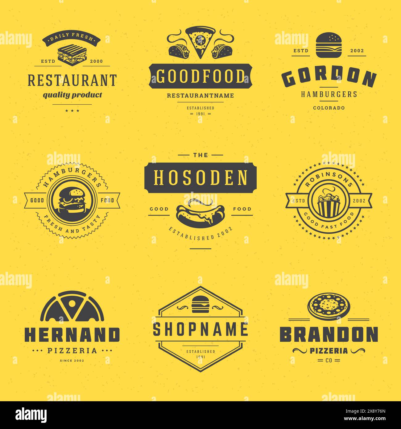 Fast food logos set vector illustration. Good for pizzeria, burger shop ...