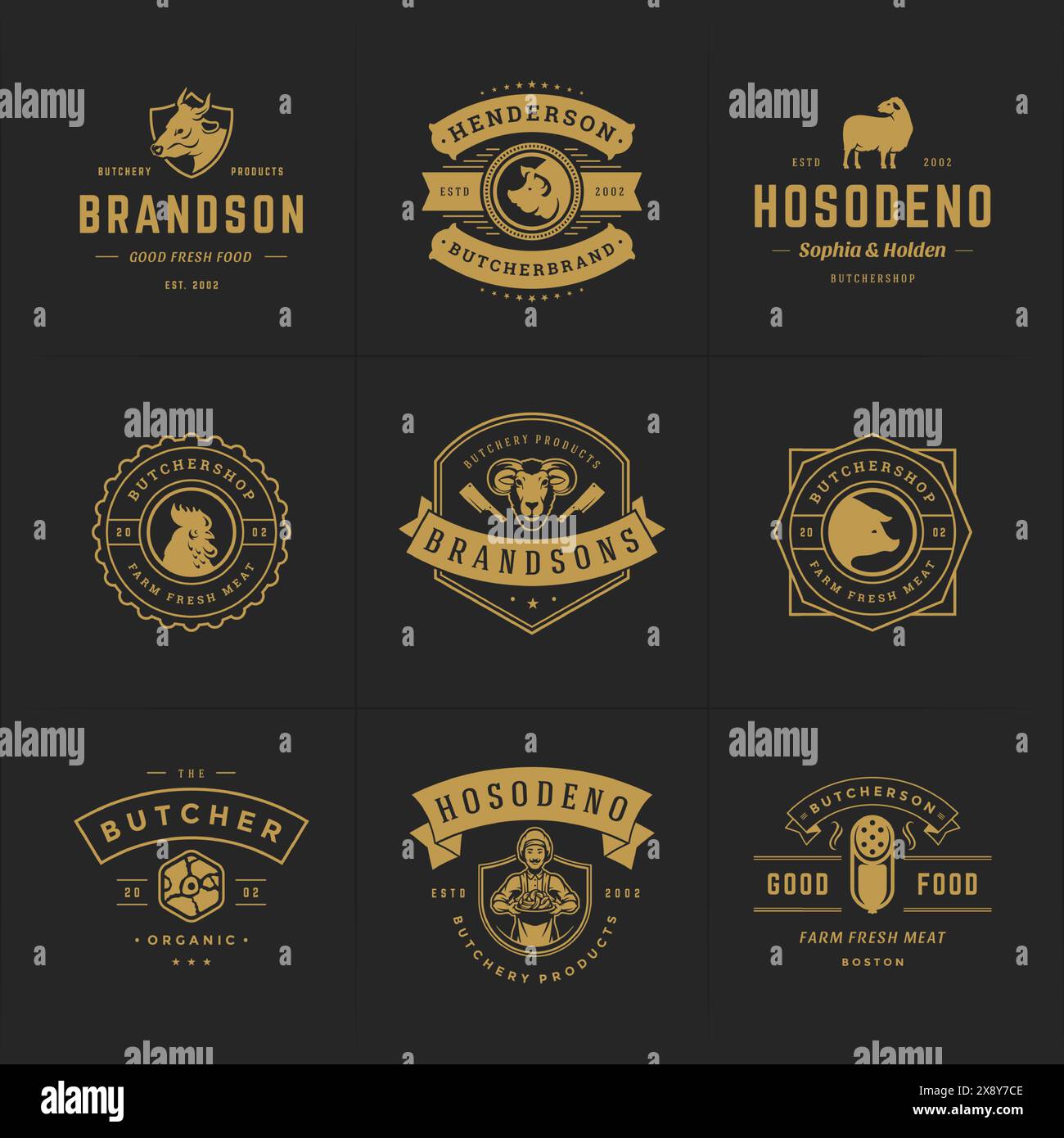 Butcher shop logos set vector illustration good for farm or restaurant ...
