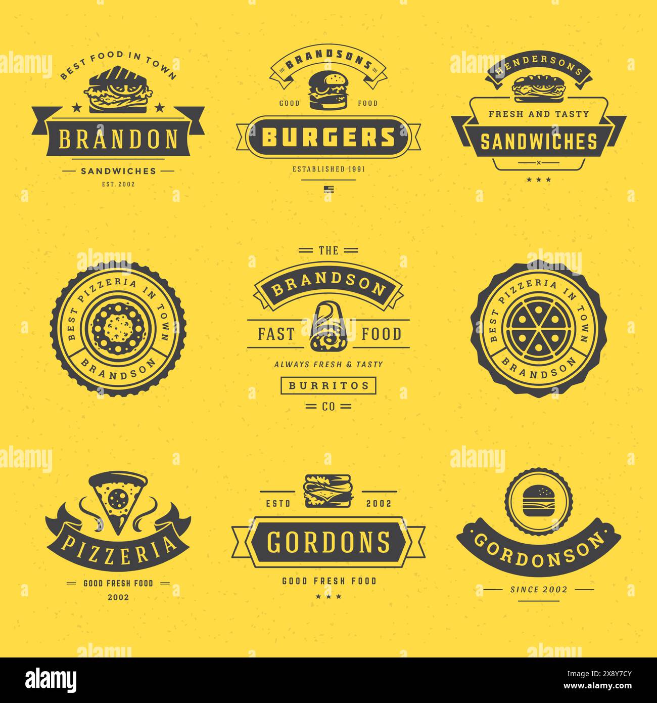 Fast food logos set vector illustration. Good for pizzeria, burger shop ...