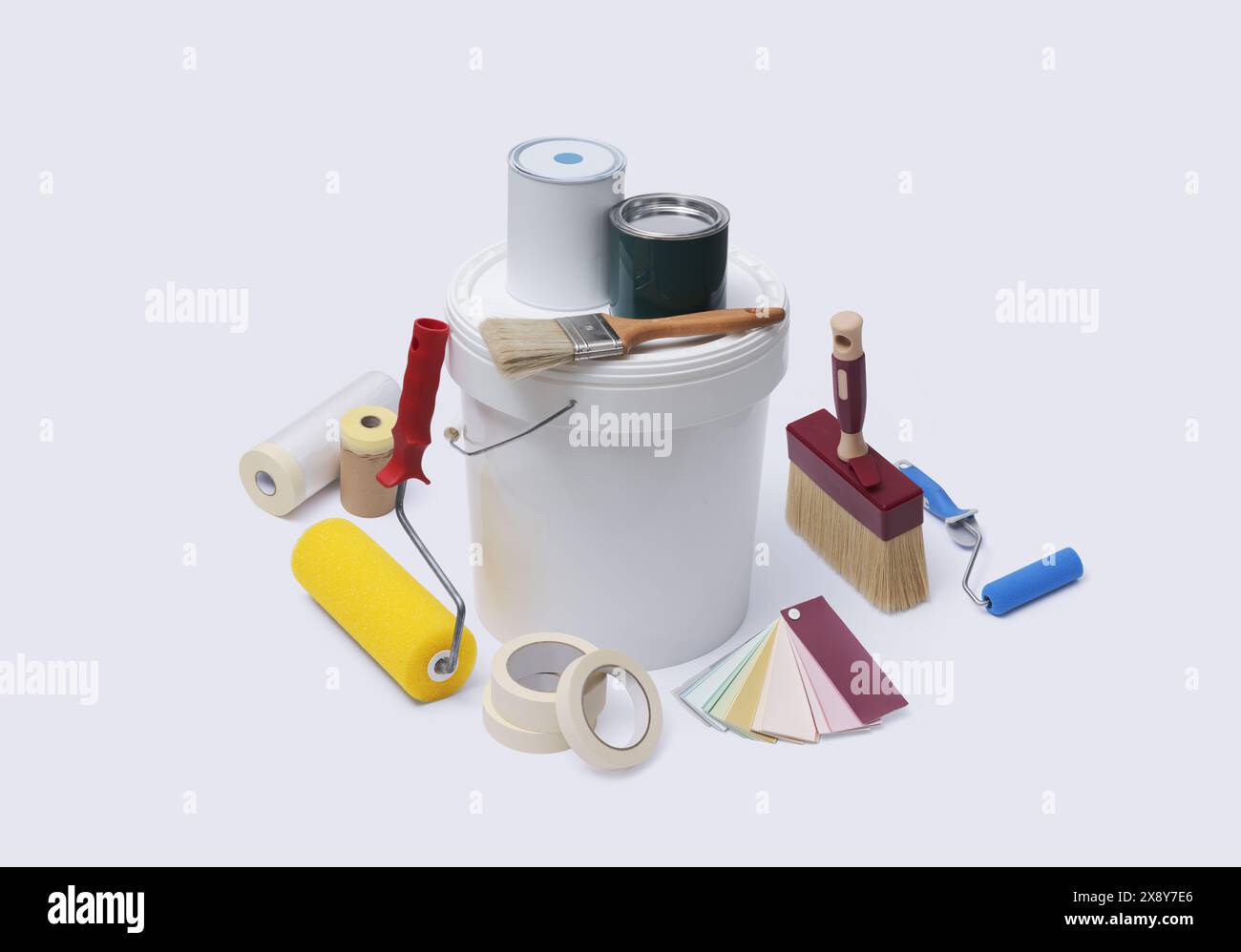 Painter tools, paint buckets and varnish tins: professional painting ...