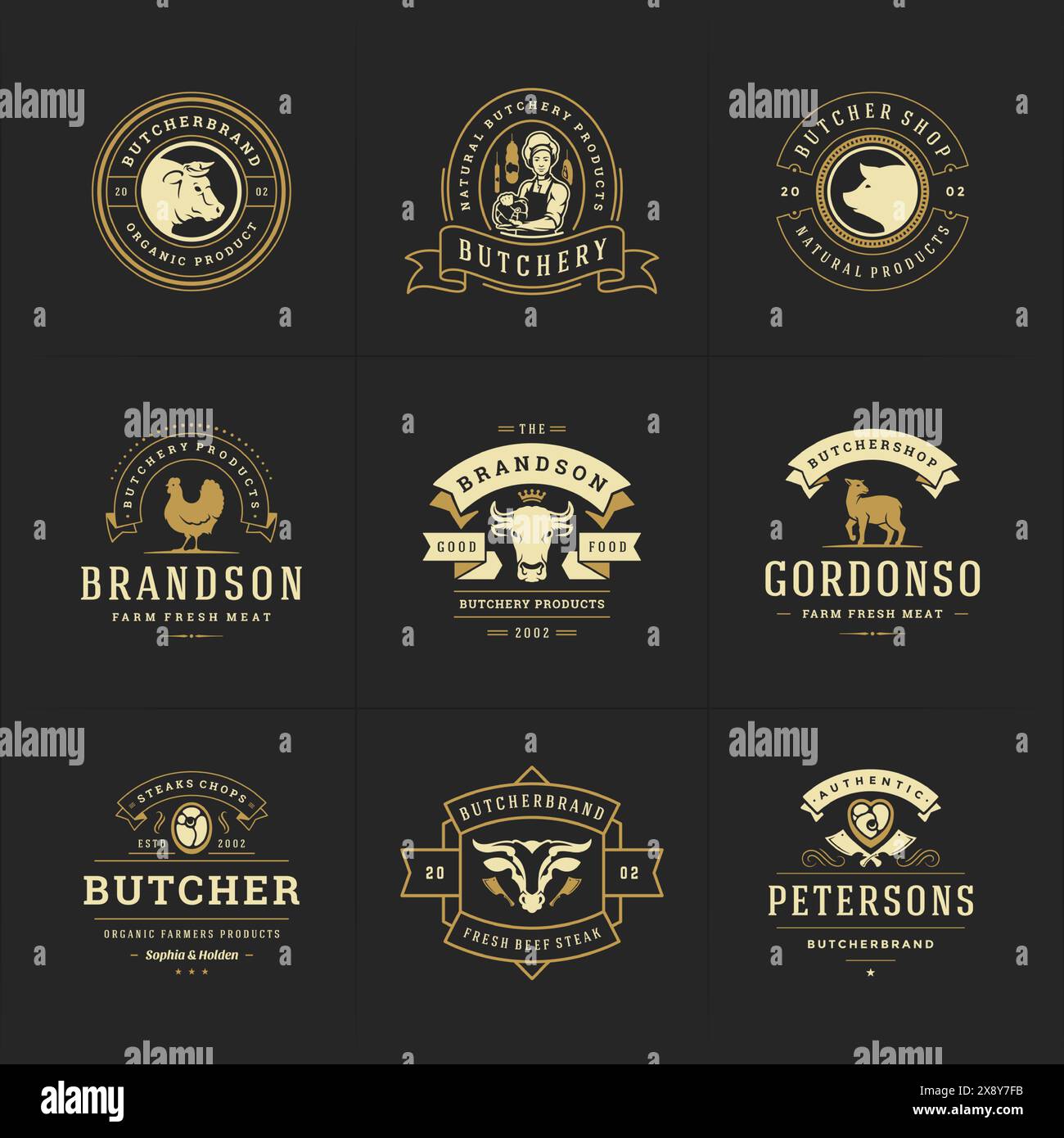 Butcher shop logos set vector illustration good for farm or restaurant ...