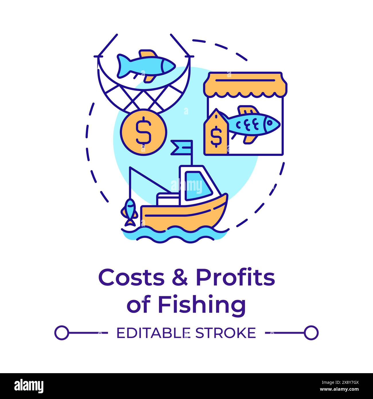 Costs and profits of fishing multi color concept icon Stock Vector ...