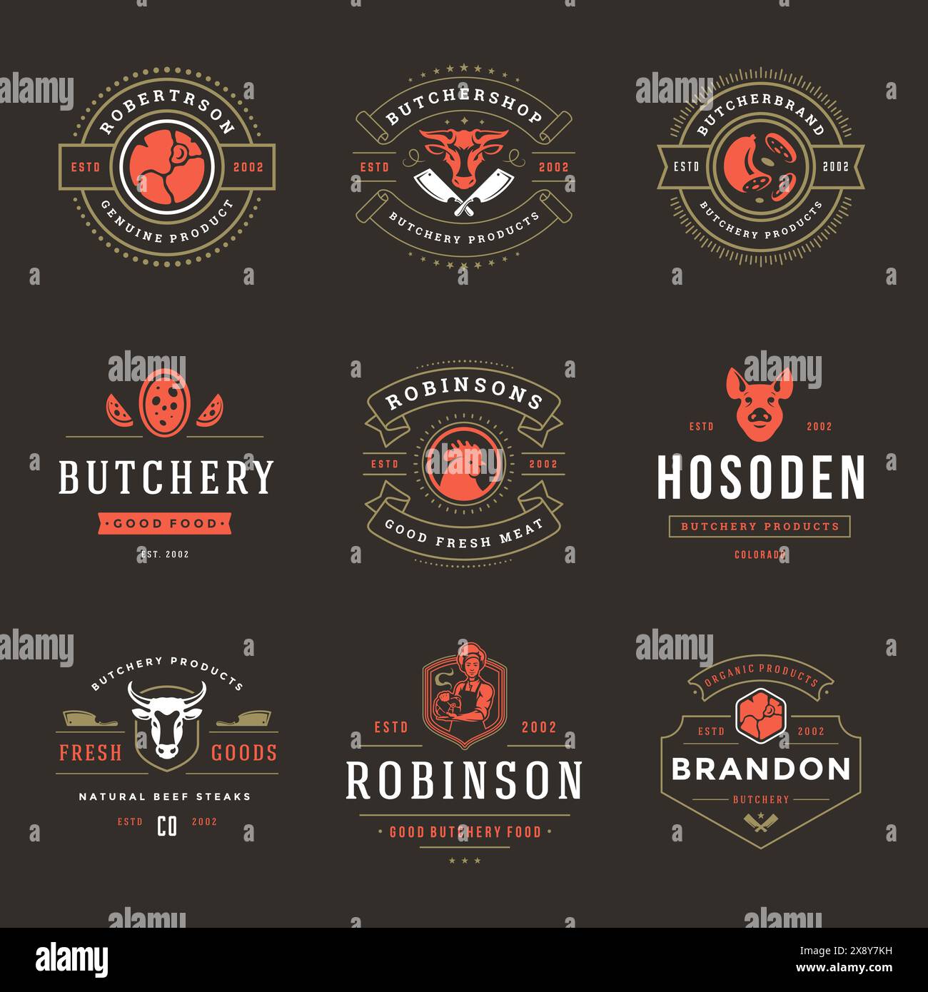 Butcher shop logos set vector illustration good for farm or restaurant ...