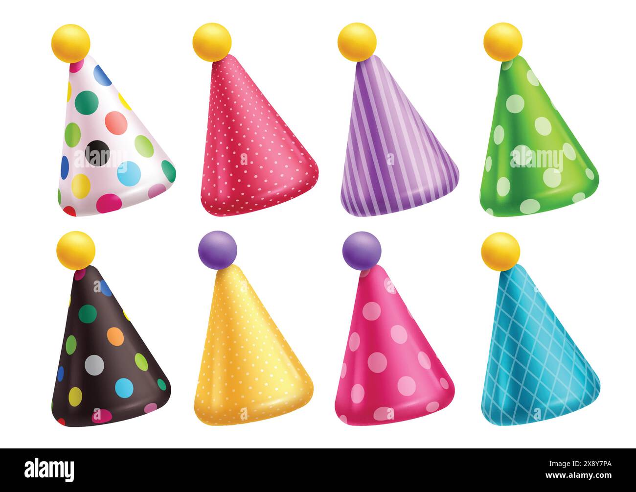 Birthday cap balloons vector set design. Birthday party hat cone shape ...