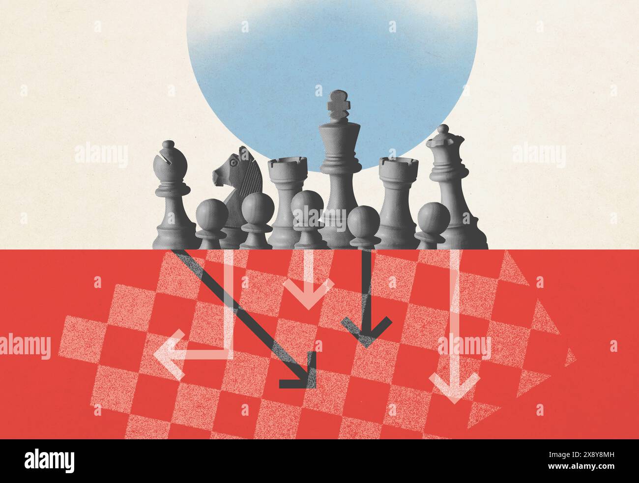 Chess game plan scheme with arrows, vintage style poster Stock Photo ...