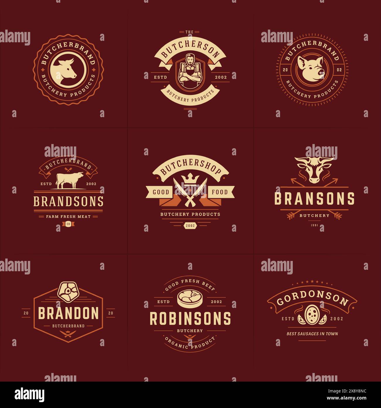 Butcher shop logos set vector illustration good for farm or restaurant ...