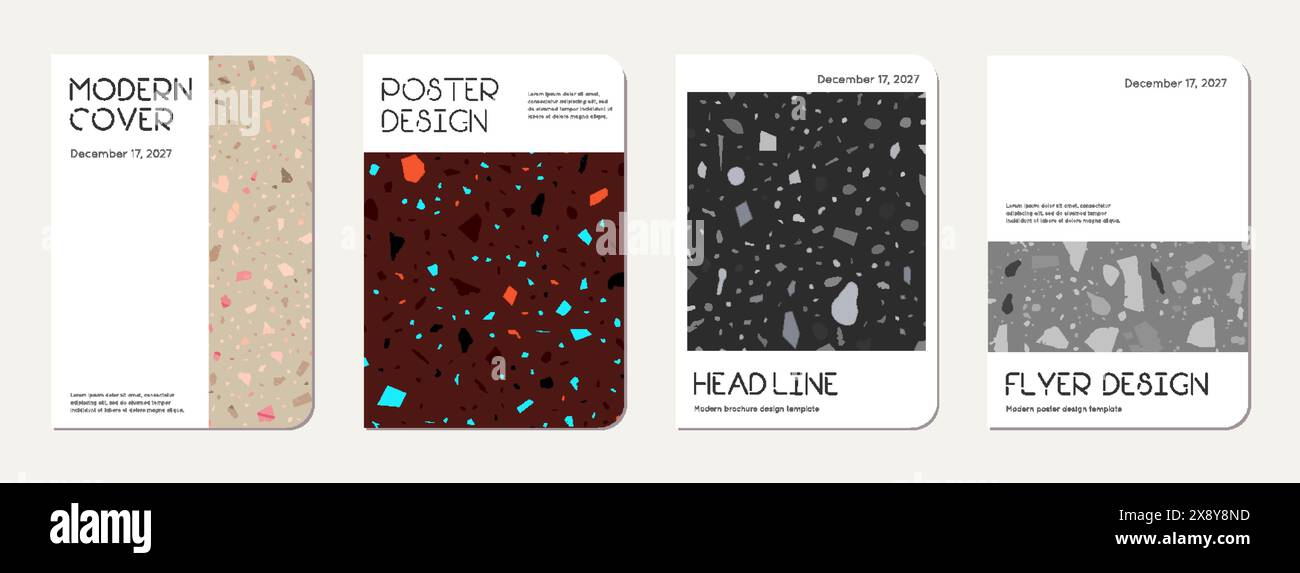 Note book cover design. Terrazzo abstract background made of natural ...