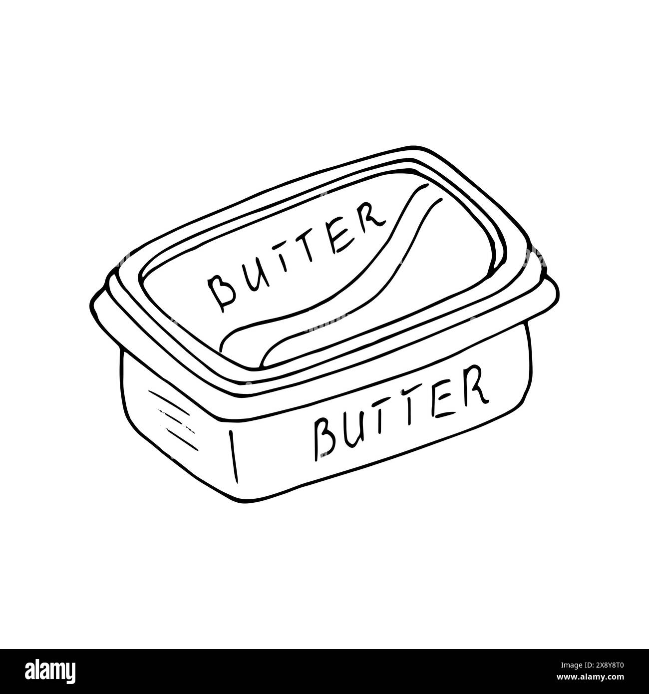 Butter or margarine in a plastic square container. Diary product. Food ...