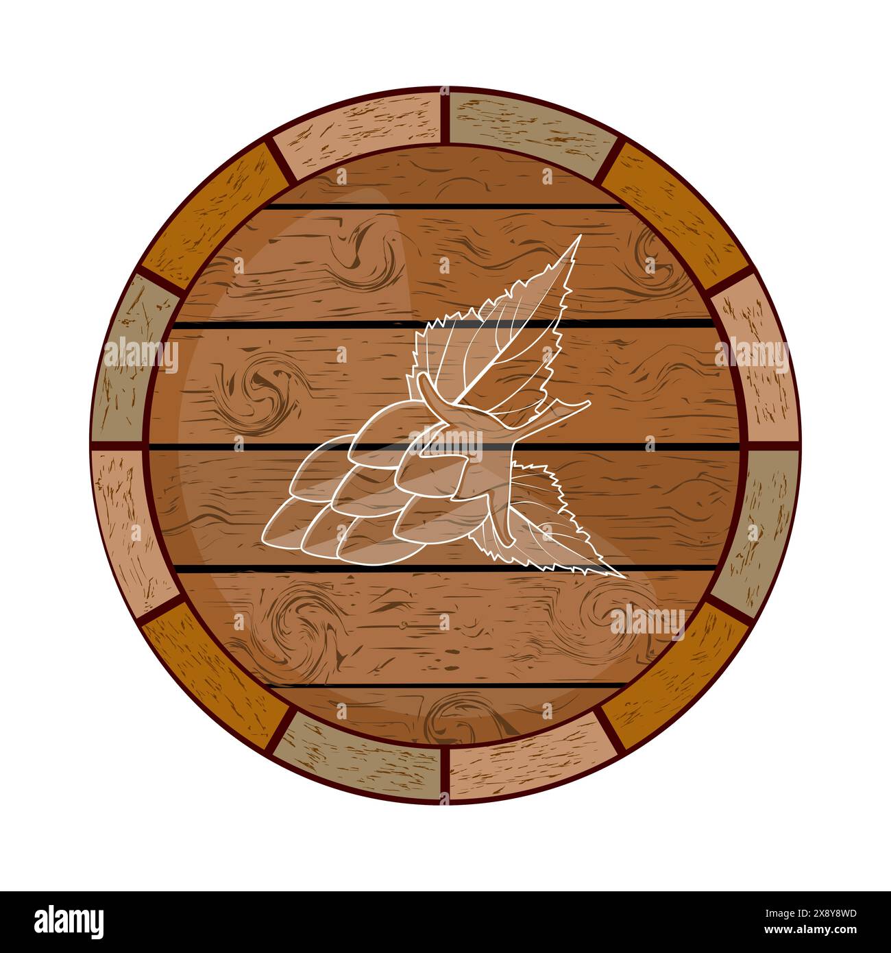 Round barrel cap with hop sign on white background. Brewing or brewery ...