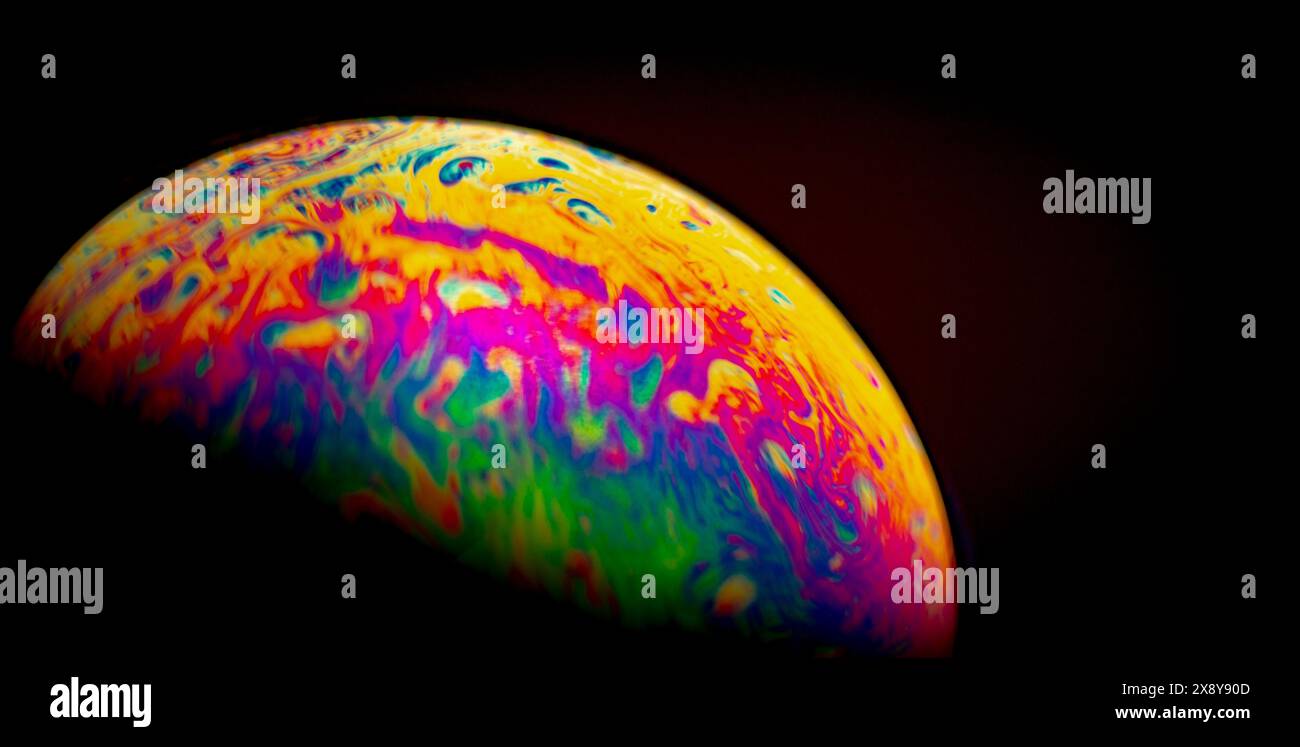 Virtual reality space with abstract multicolor psychedelic planet ...