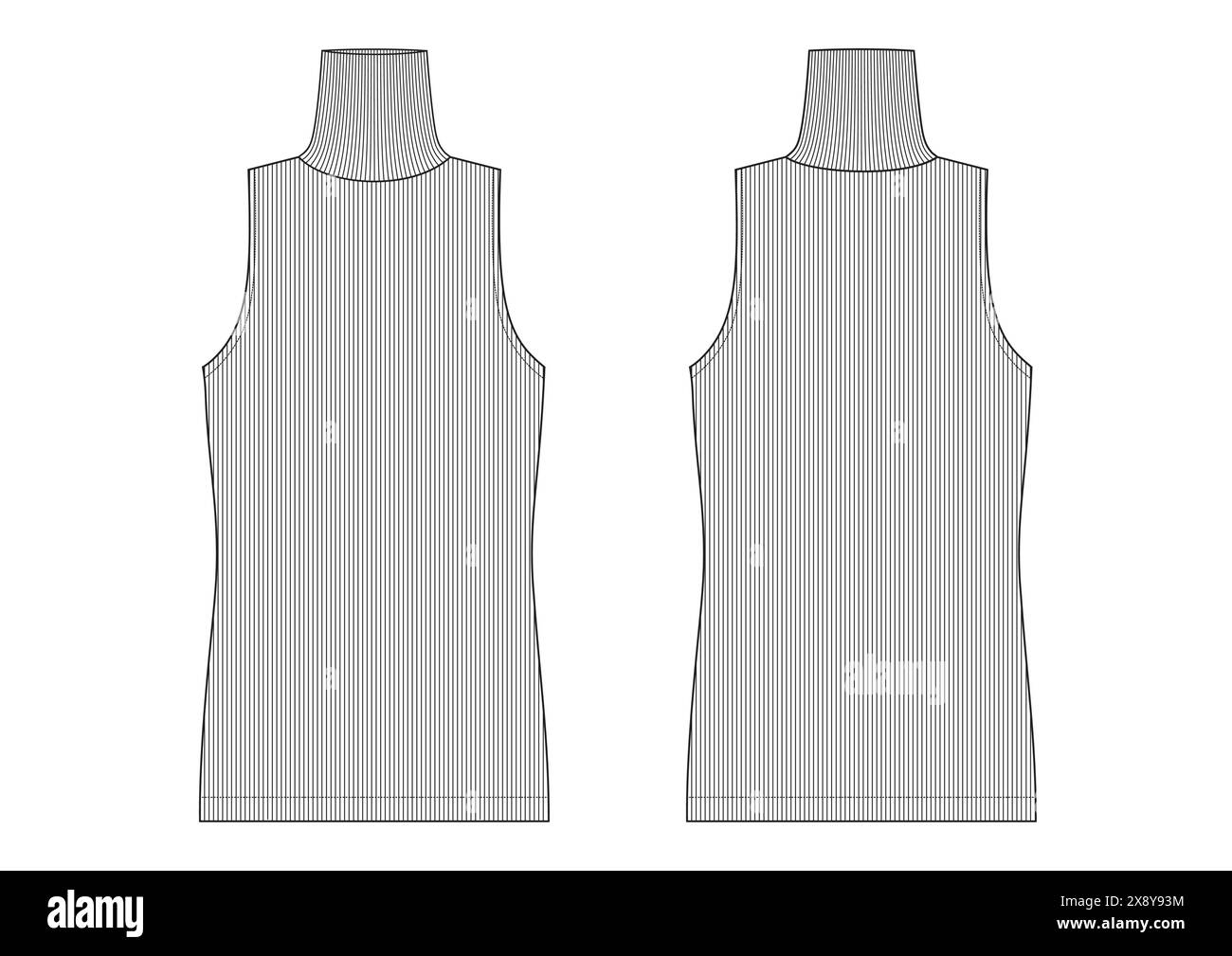 Vector fashion technical drawing of a sleeveless turtleneck top with ...