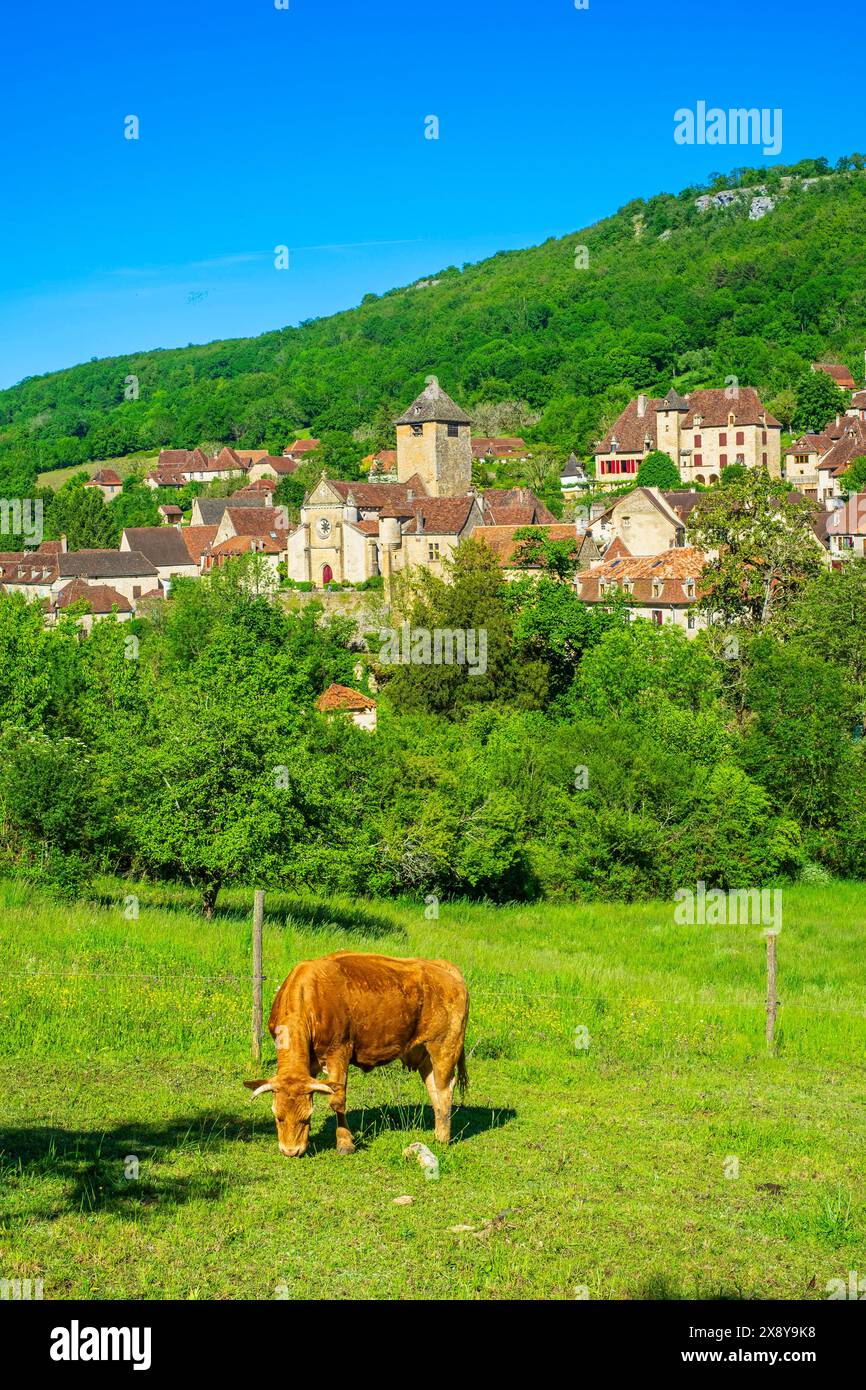 France, Lot, Dordogne Valley, Autoire, medieval village labeled Les ...