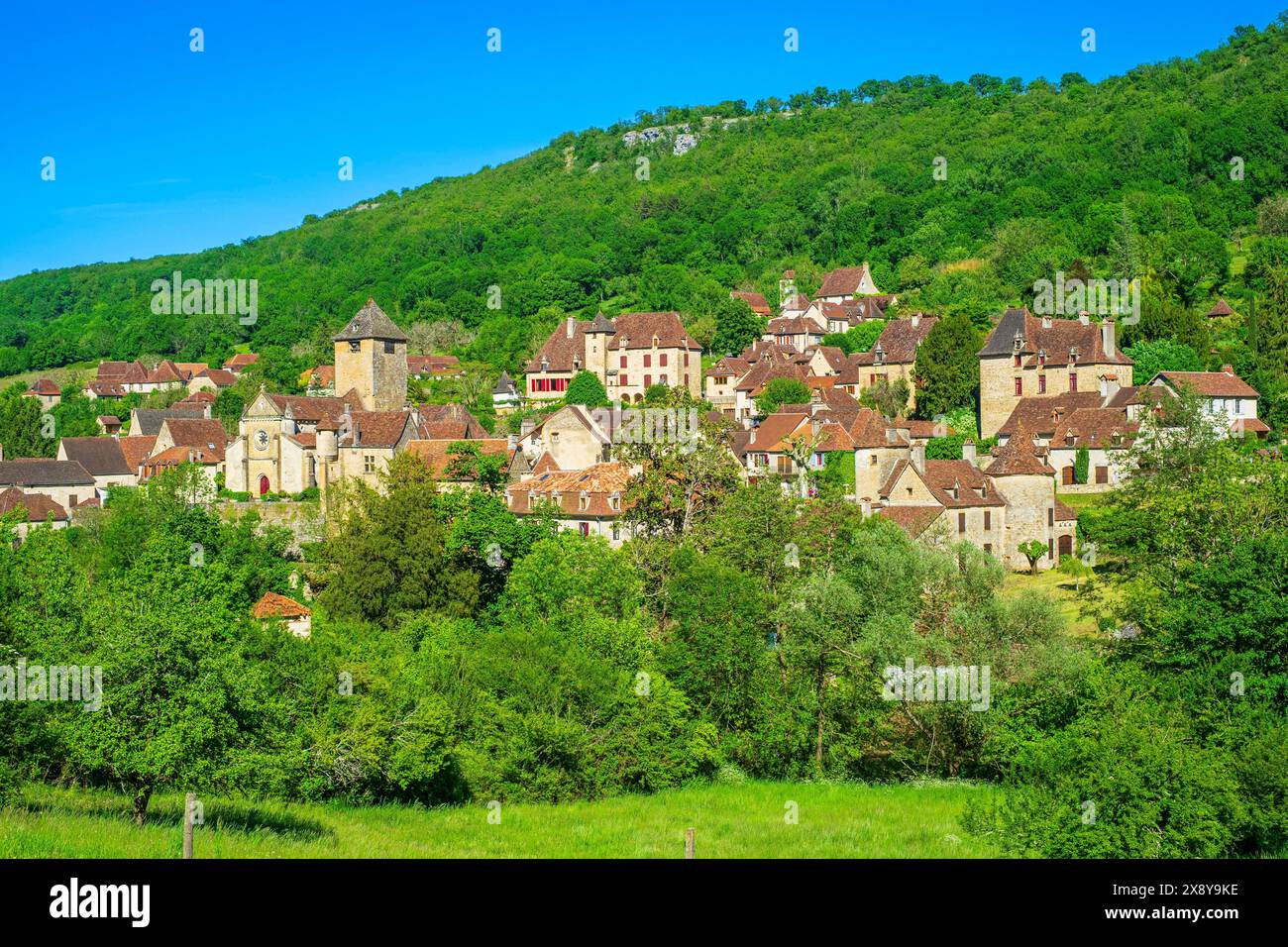 France, Lot, Dordogne Valley, Autoire, medieval village labeled Les Plus Beaux Villages de ...