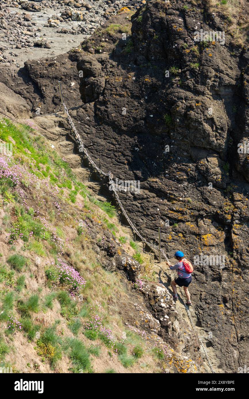 One person on the famous Elie Chain Walk Stock Photo - Alamy