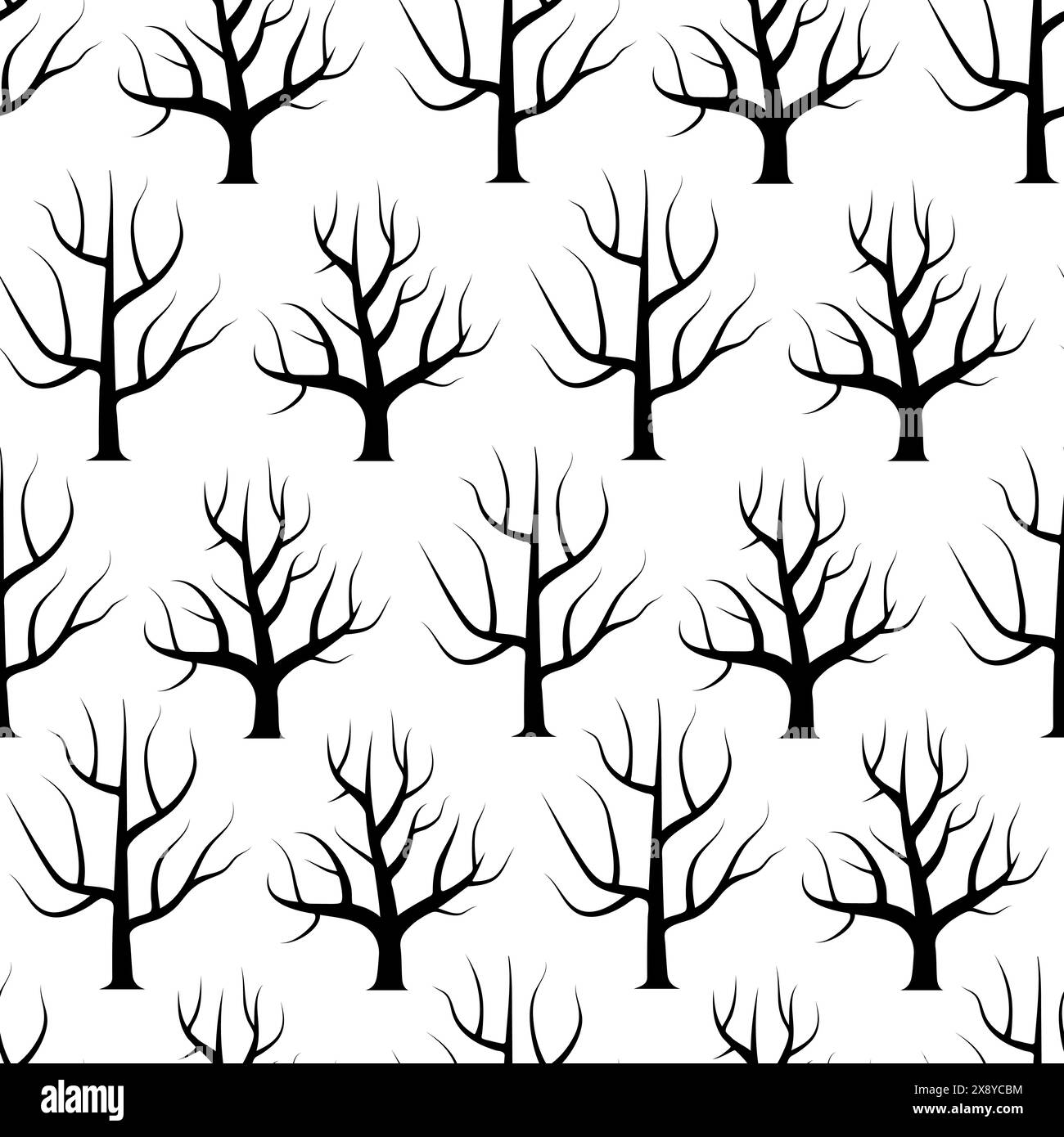 Seamless black and white curved trees without leaves backgrounds ...