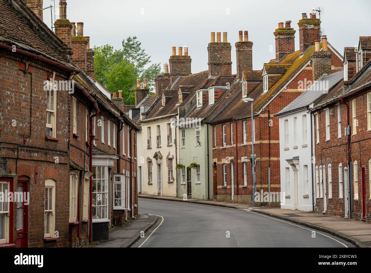Streetscape of Wareham, Dorset, England. Row of typical british houses ...