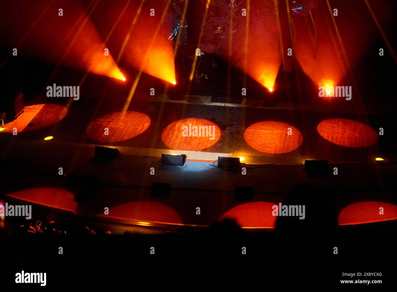 Concert show stage with red spotlights,backlight,music,musicians to ...