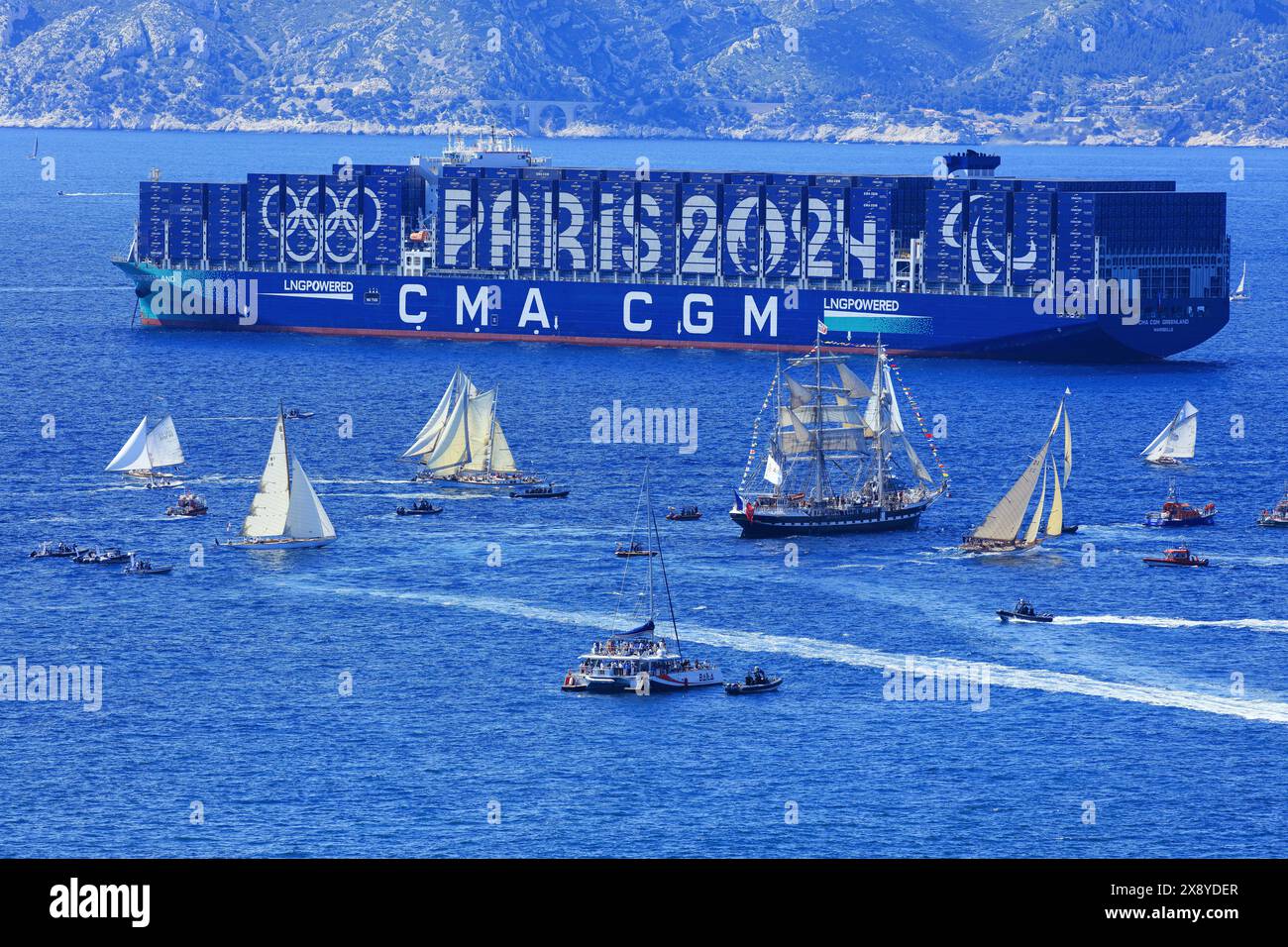 France, Bouches du Rhone, Marseille, CMA CGM container ship in the ...