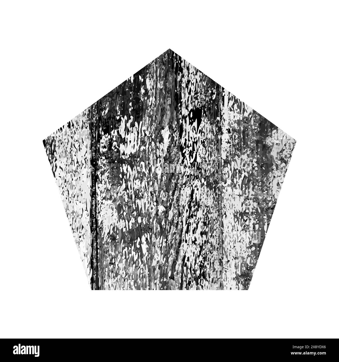 Scratched pentagon. Dark figure with distressed grunge wood texture ...