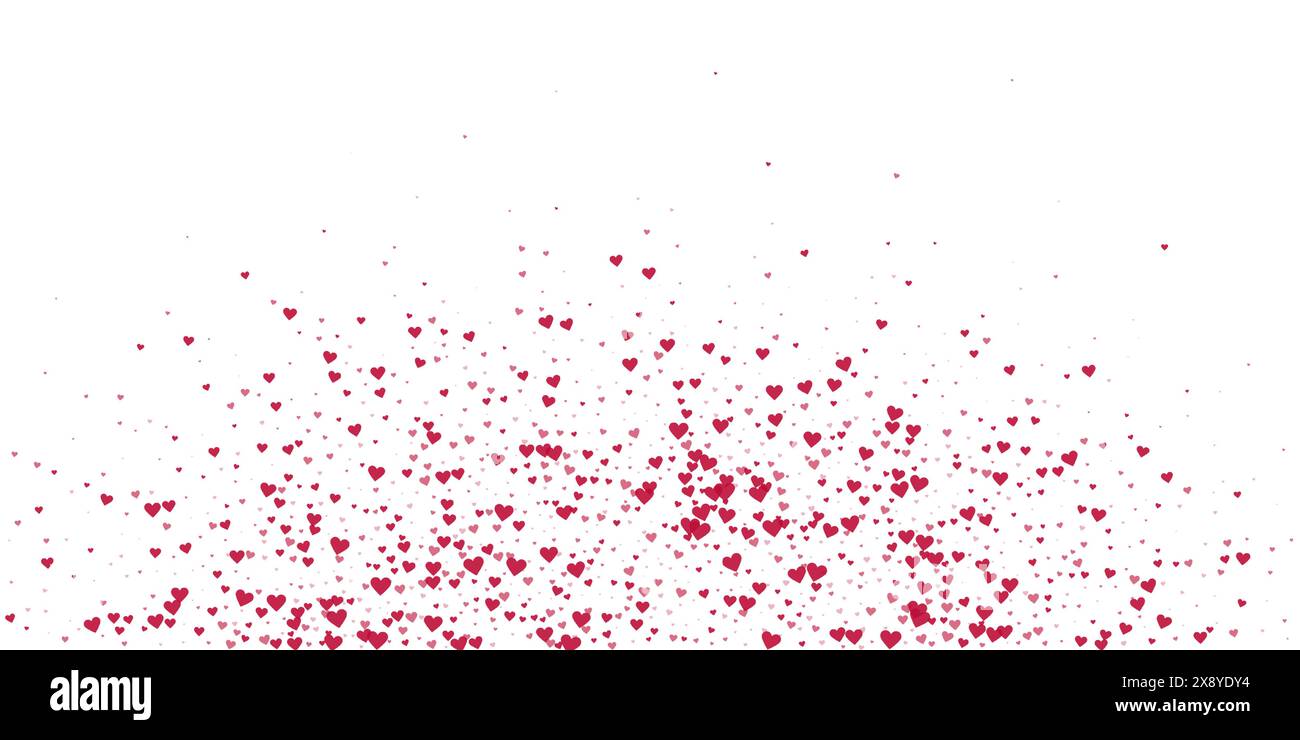 Falling hearts valentine card template. Red hearts scattered on white ...