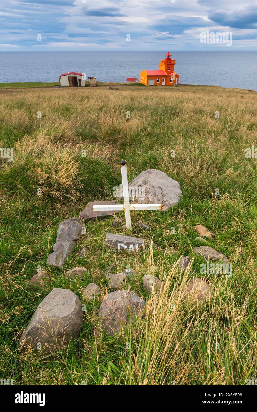 Iceland, North Iceland, Trollaskagi peninsula, Saudanes lighthouse ...