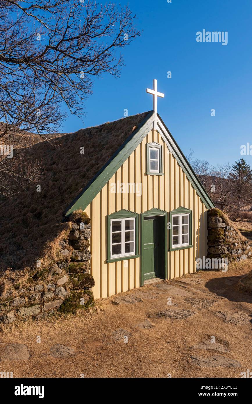 Iceland, South East Iceland, Austurland Region, Hof, Hofskirkja Turf ...