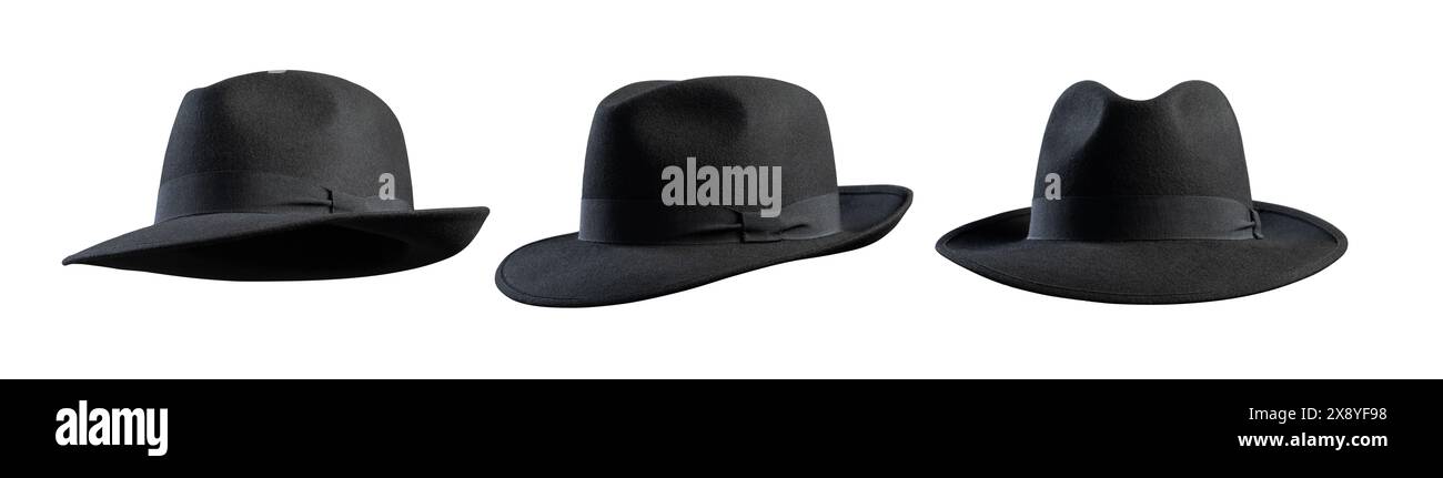 Collection of fedora hats from different points of view, isolated on ...