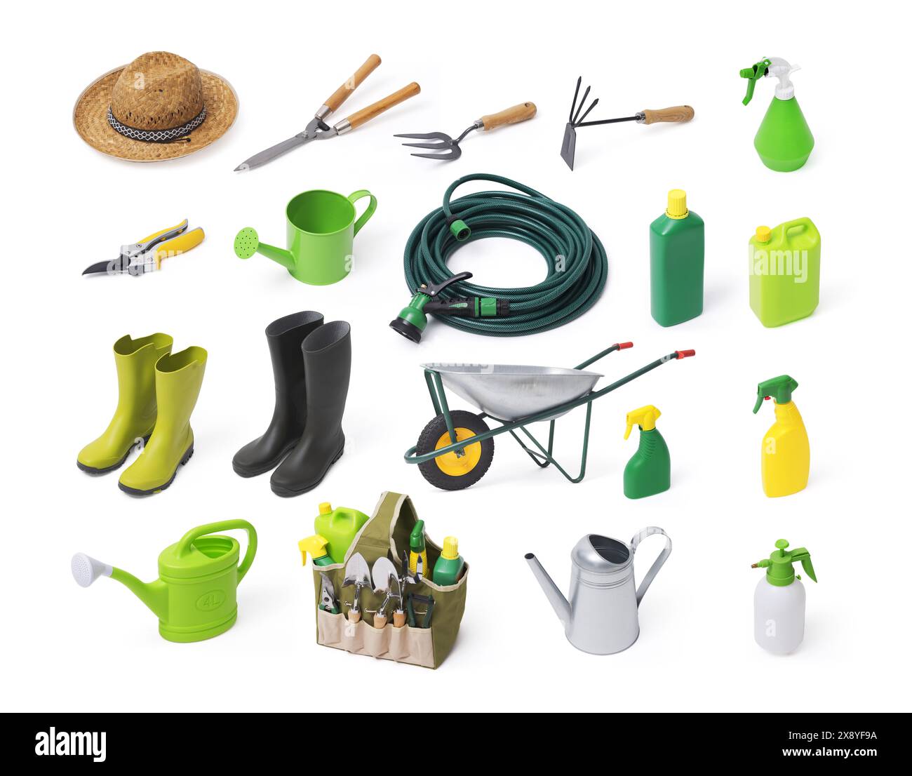 Collections of gardening tools and products, isolated on white ...