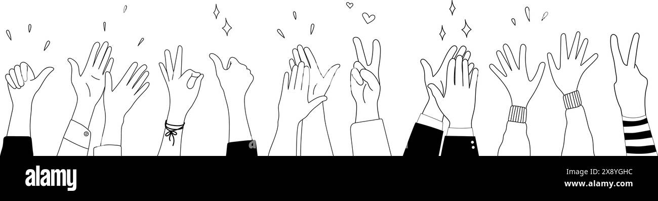 Doodle sketch hands up gestures comic icons silhouettes vector set ...