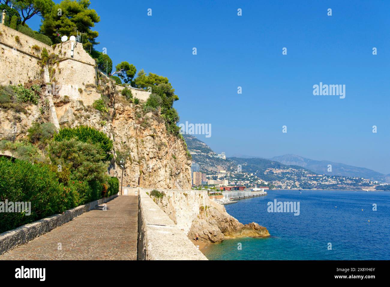 Principality of Monaco, Monaco, the Rock (le Rocher) and the ramparts ...