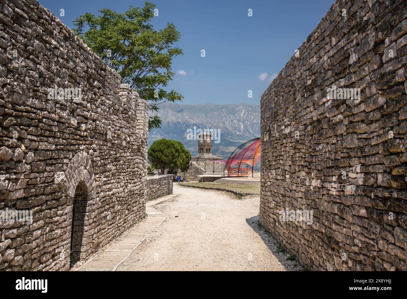 Gjirokastër Fortress with Clock Tower and Wall in Southern Albania ...