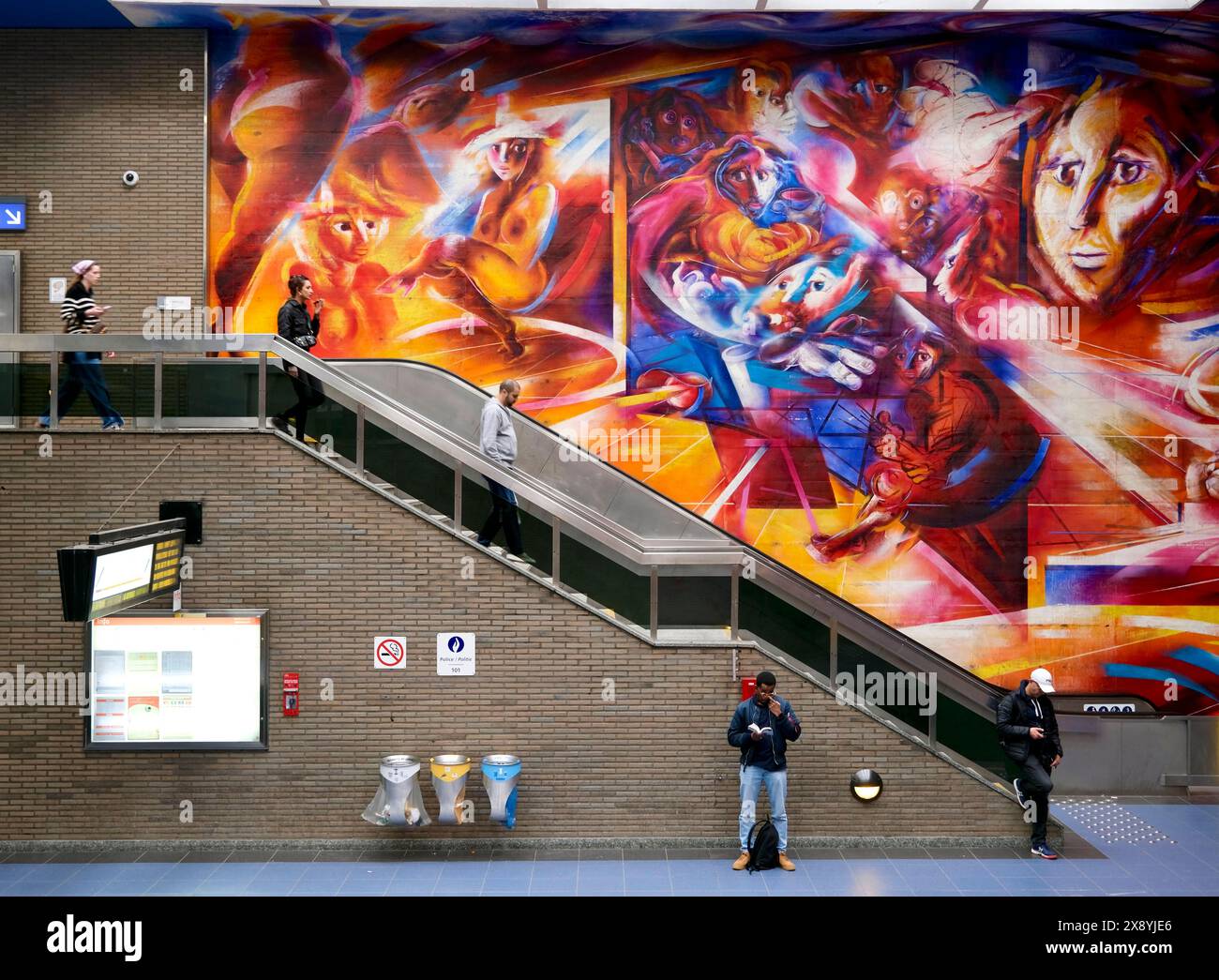 Belgium, Brussels, Auderghem, fresco in the Hankar metro station Stock ...