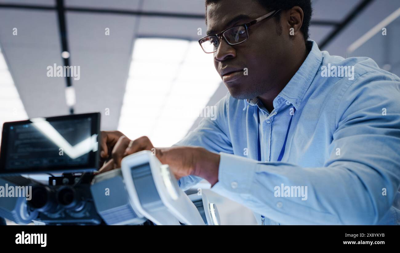 Robotics Engineer Working with Screwdriver, Collaborating on a Mobile ...