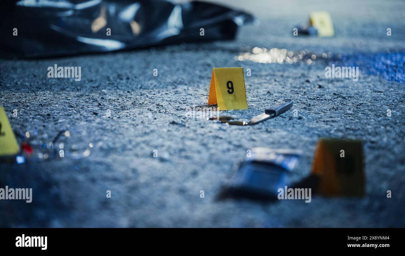 Cinematic Shot: Murder Weapon Left at the Crime Scene. Forensics ...