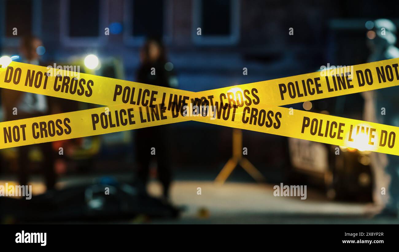 Restricted Area: Yellow Tape Showing Text Police Line Do Not Cross ...