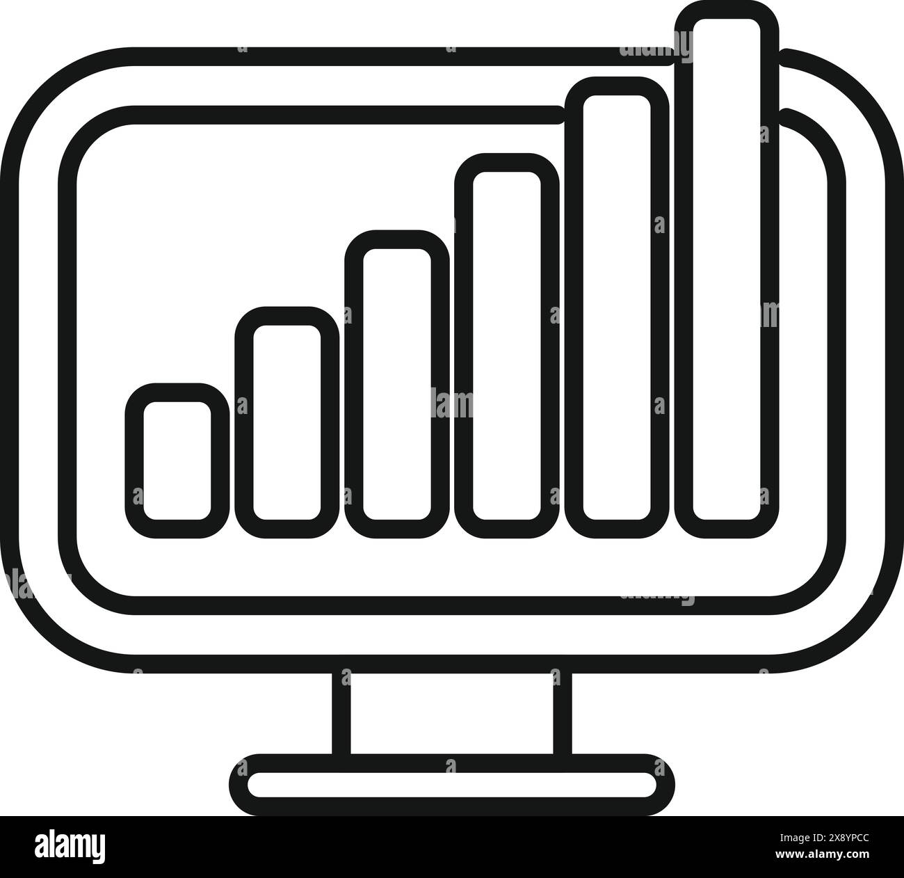 Line art illustration of a bar graph on a computer screen, depicting ...