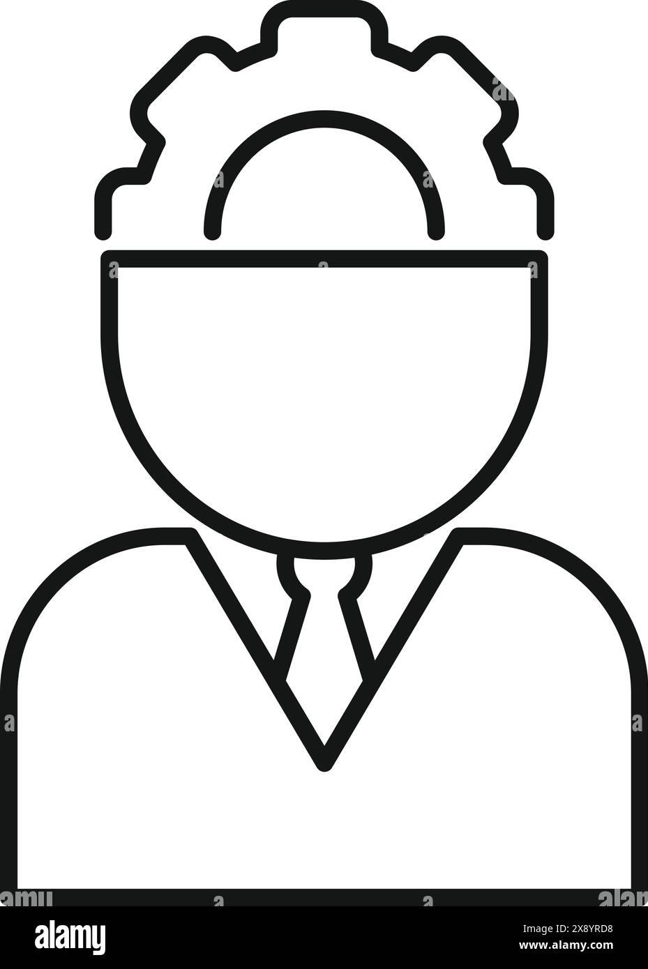 Flat line icon of a professional engineer with gear and protective hard ...