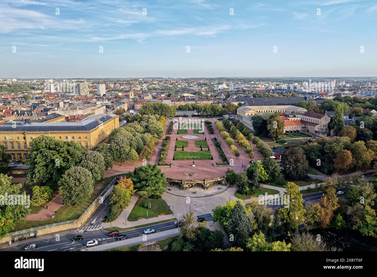 France, Moselle, Metz, Jardin de l'Esplanade and Place de la République ...