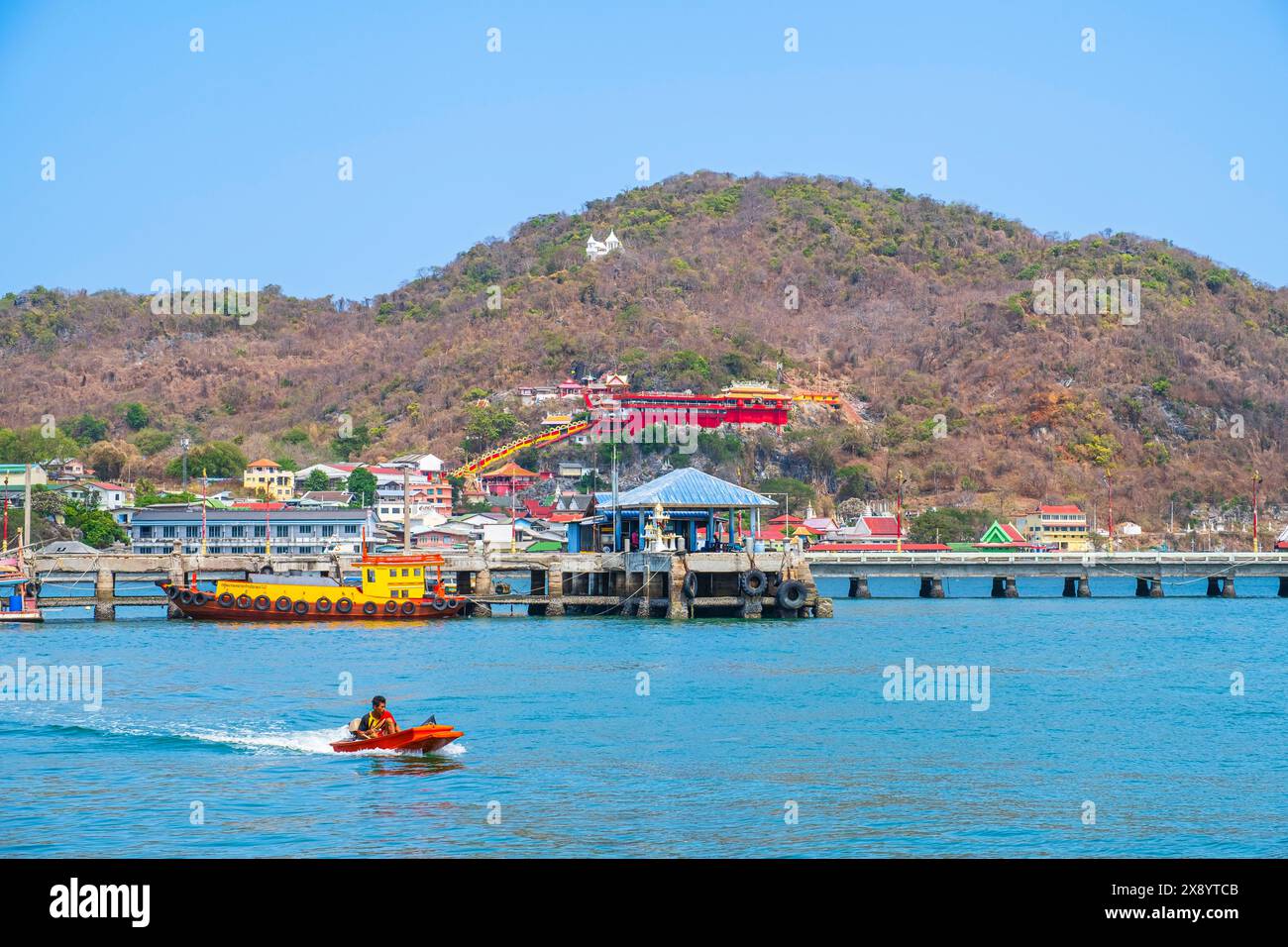 Thailand, Chonburi province, Ko Sichang island, the port and the Chao ...