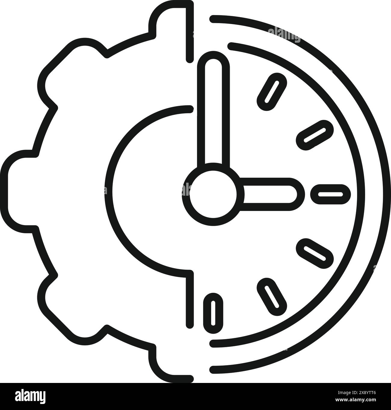 Simplistic black and white line drawing depicting the fusion of a gear ...