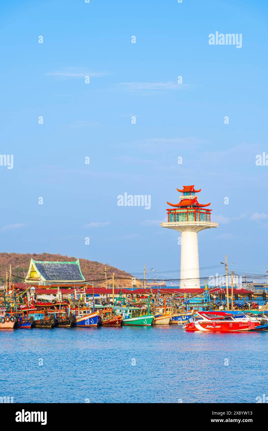 Thailand, Chonburi province, Ko Sichang island, the fishing port and ...