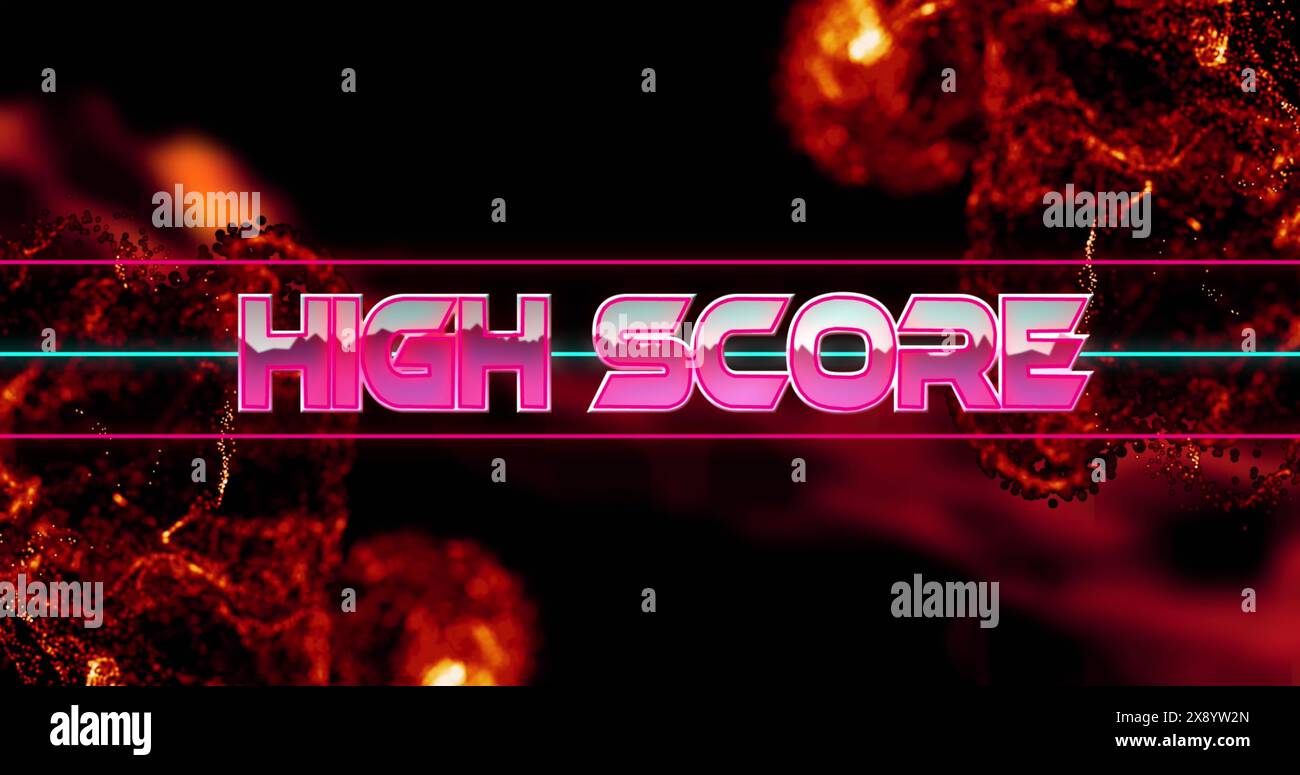 Image of high score text and neon lines over flames background Stock ...