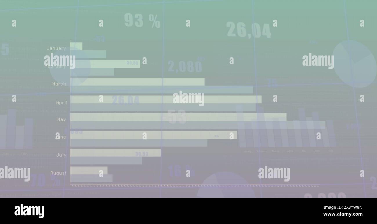Image of statistical data processing against purple gradient background ...