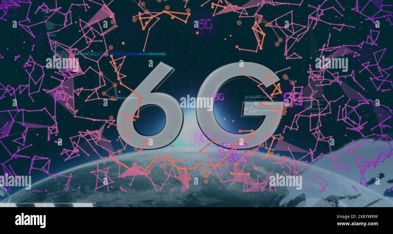 Image of globe with 6g text and data processing Stock Photo - Alamy