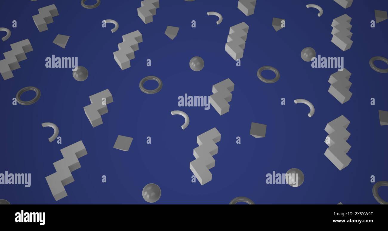 Image of 3d circles and cubic patterns against blue background Stock ...