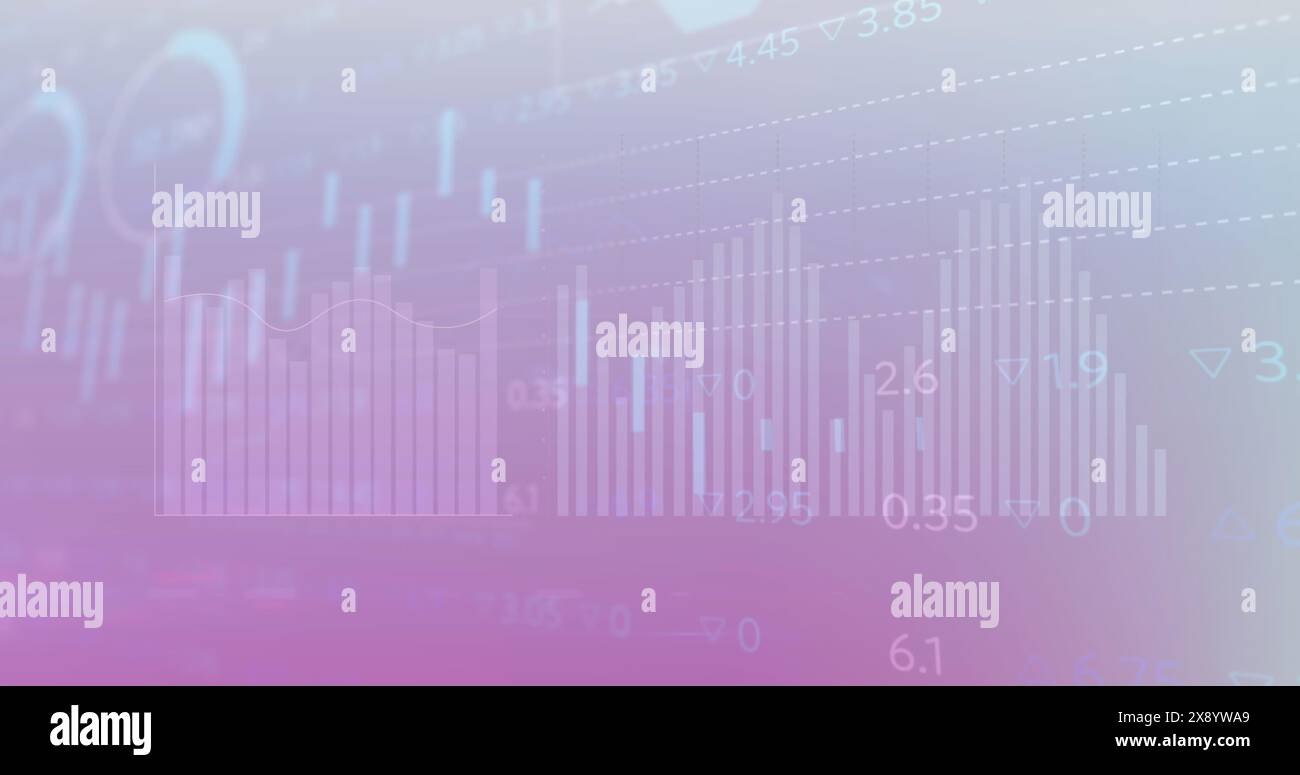 Image of multiple graphs, loading circles and trading board against gradient background Stock ...